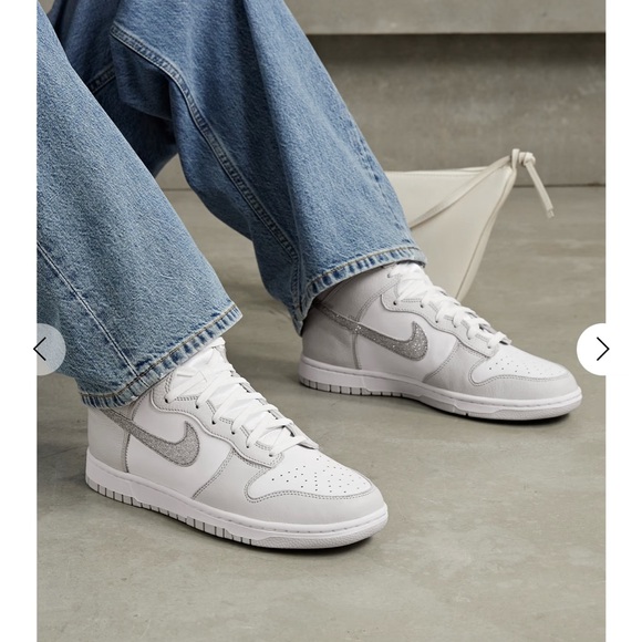 Nike | Shoes | Nike Dunk High Silver Glitter Swoosh | Poshmark